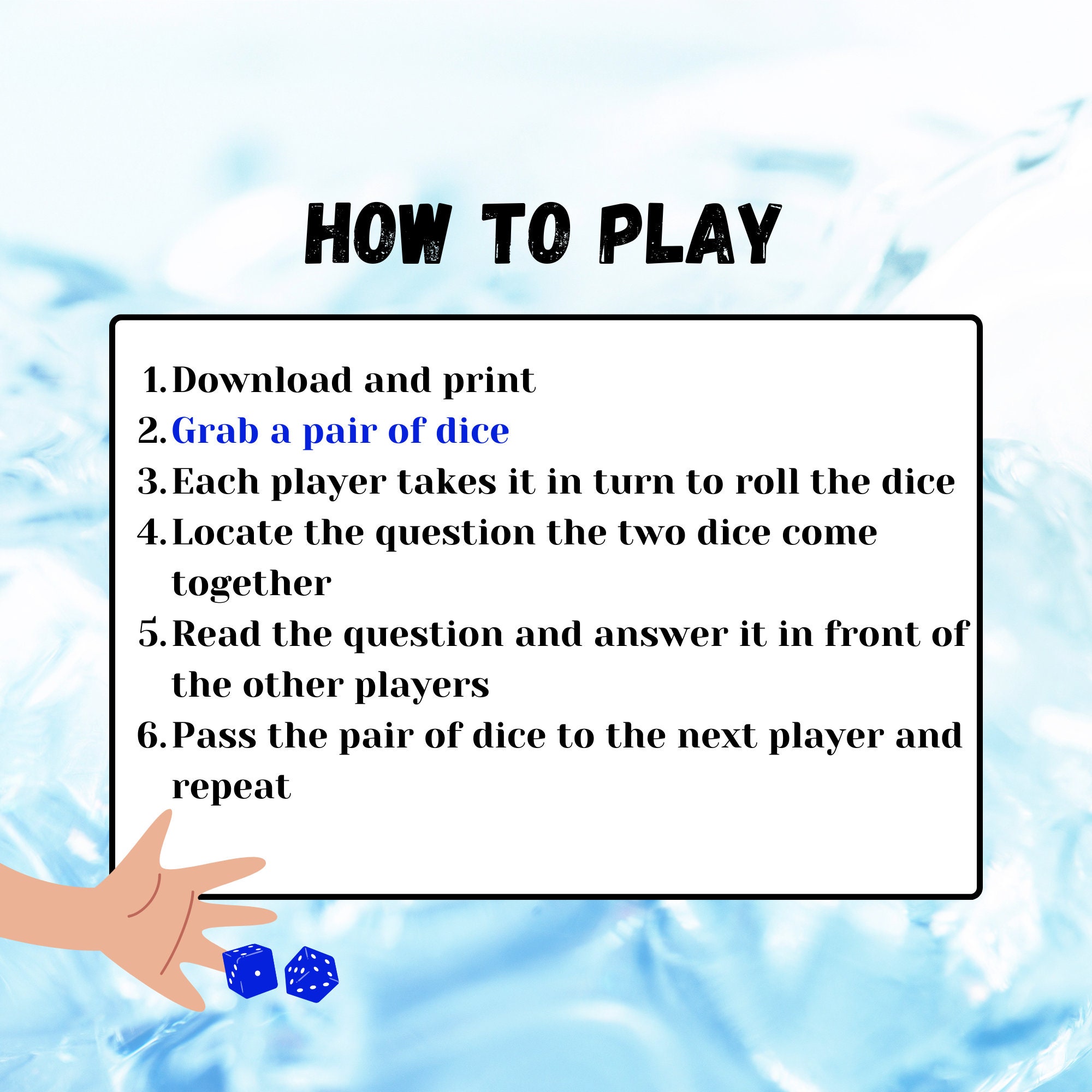 Roll the Dice Game, Conversation Starter Game, Icebreaker Game, Getting ...