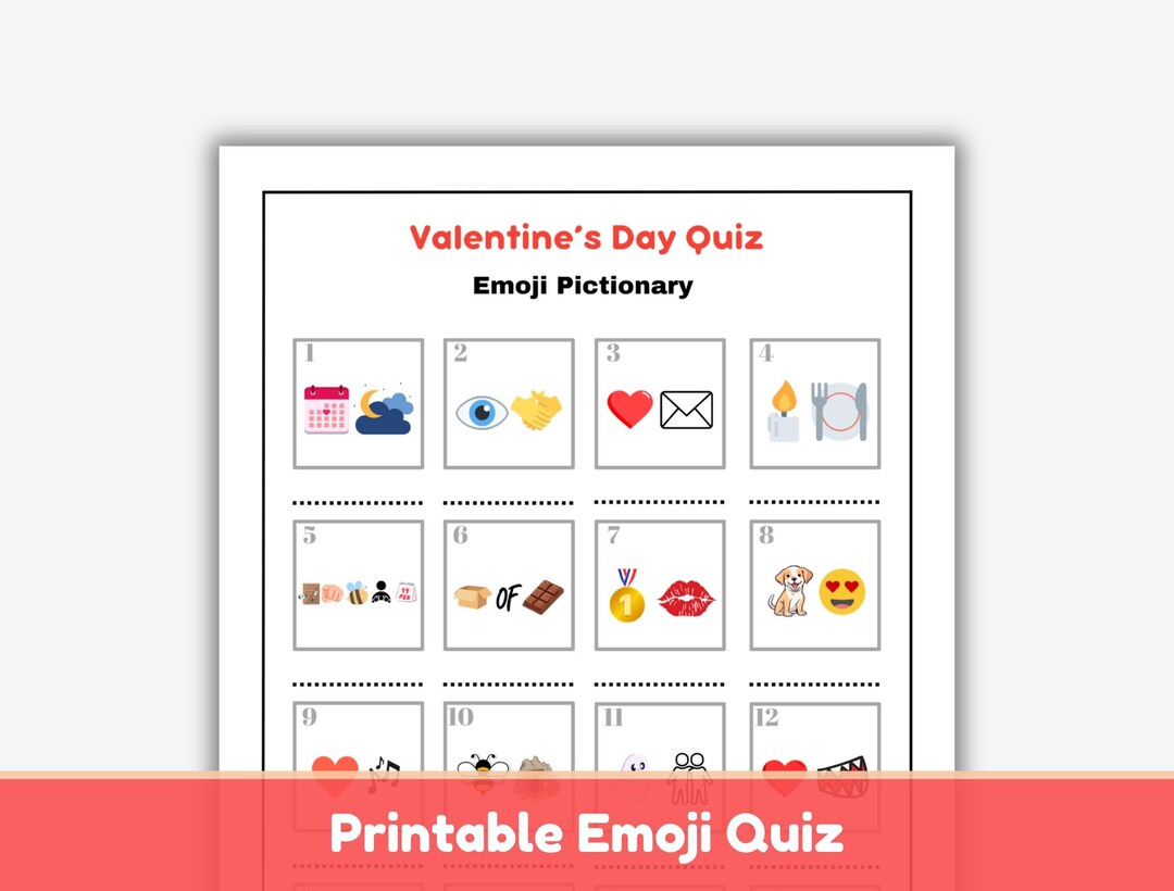 Valentine's Day Quiz Emoji Pictionary, Printable Game, Valentine Party ...