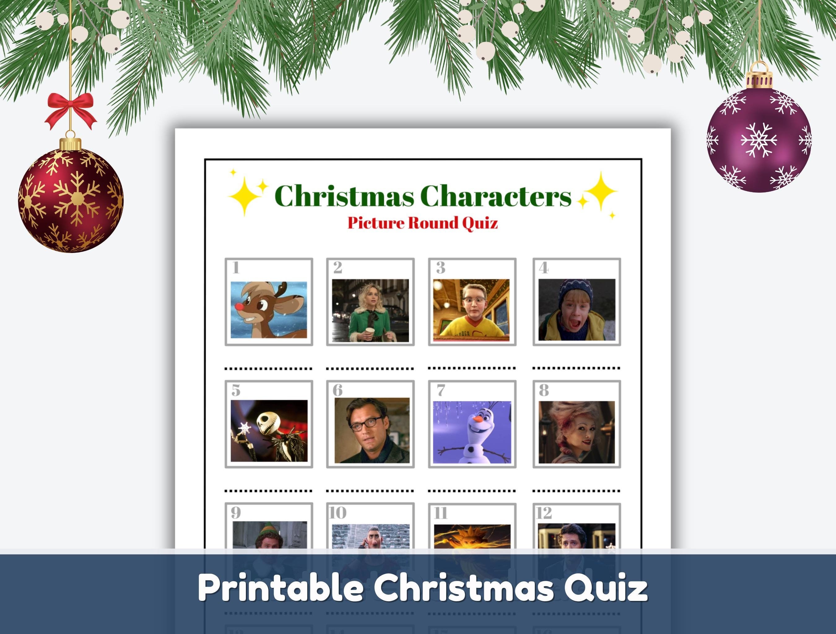Printable Christmas Characters Picture Quiz, Pub Quiz Trivia, Film ...