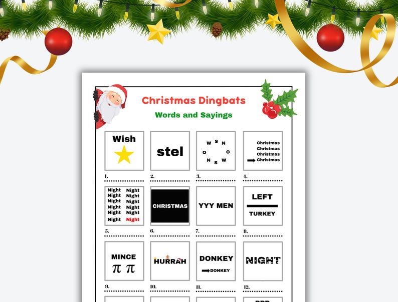 Printable Christmas Dingbats Quiz: Brain Teaser Puzzle Xmas Game in PDF ...