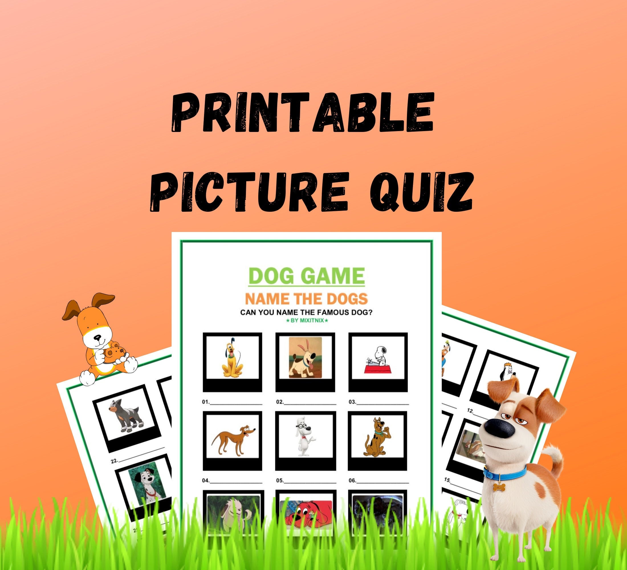 Printable Picture Quiz Dog Characters Kid Party Games | Etsy