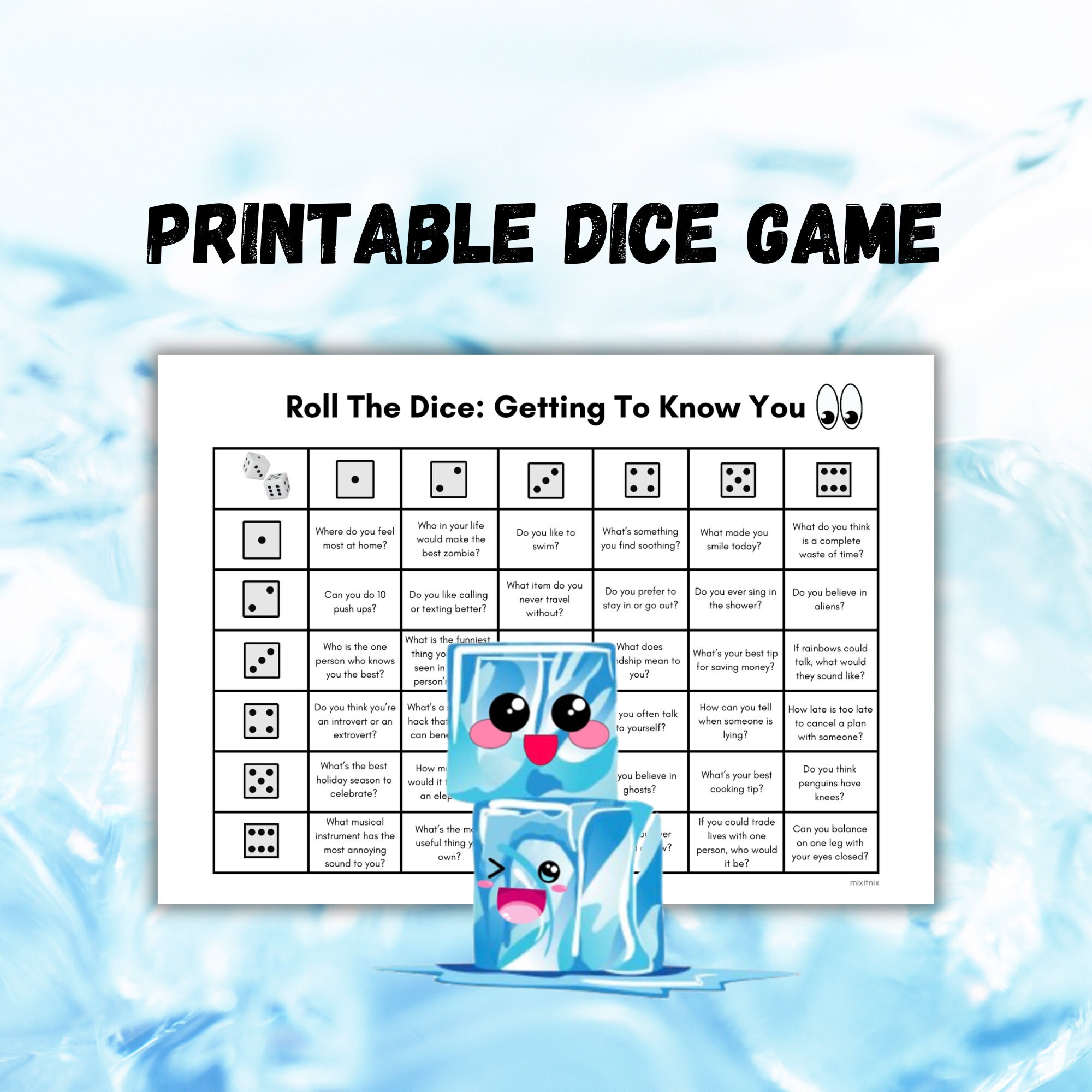 Roll the Dice Game, Conversation Starter Game, Icebreaker Game, Getting ...