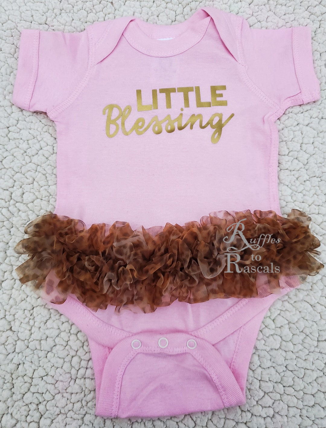 Little Blessing Baby Pink Newborn Leopard Ruffled Bodysuit Ready to ...