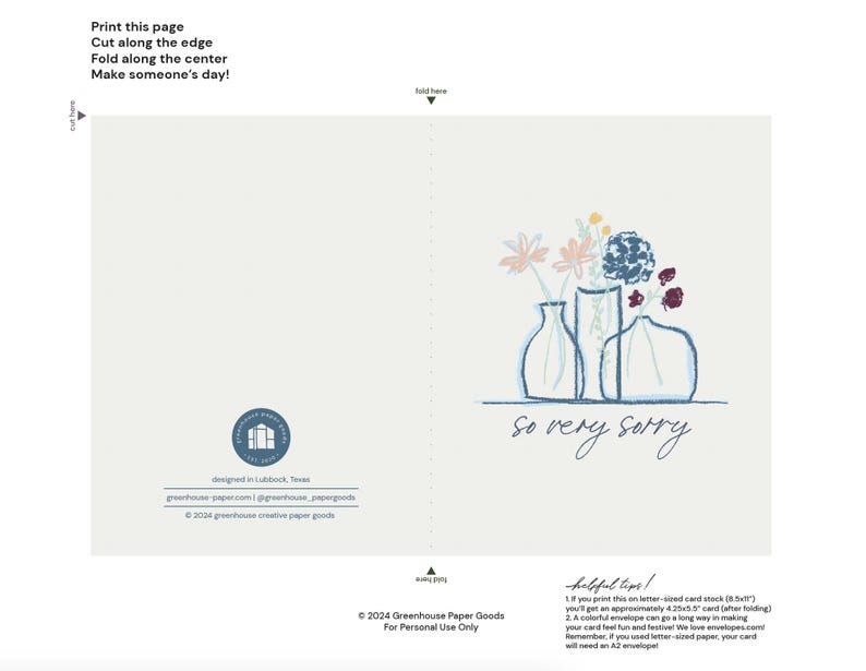 INSTANT DOWNLOAD | so Very Sorry | Sympathy Card | DIY Sympathy Card ...