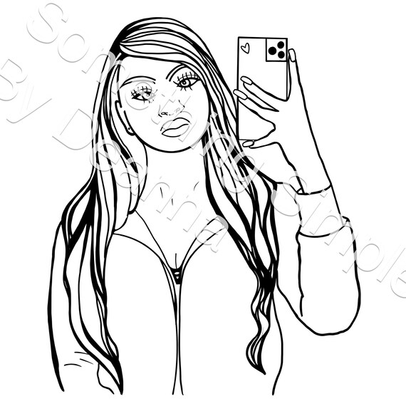 Selfie Love Coloring Pagepngdigital Download Paint and Sip | Etsy