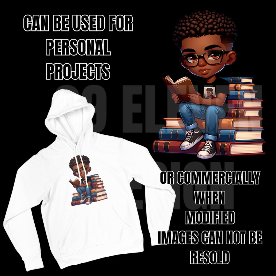 Chibi Boy Reader Clipart Bundle: African American PNG Dolls (digital ...