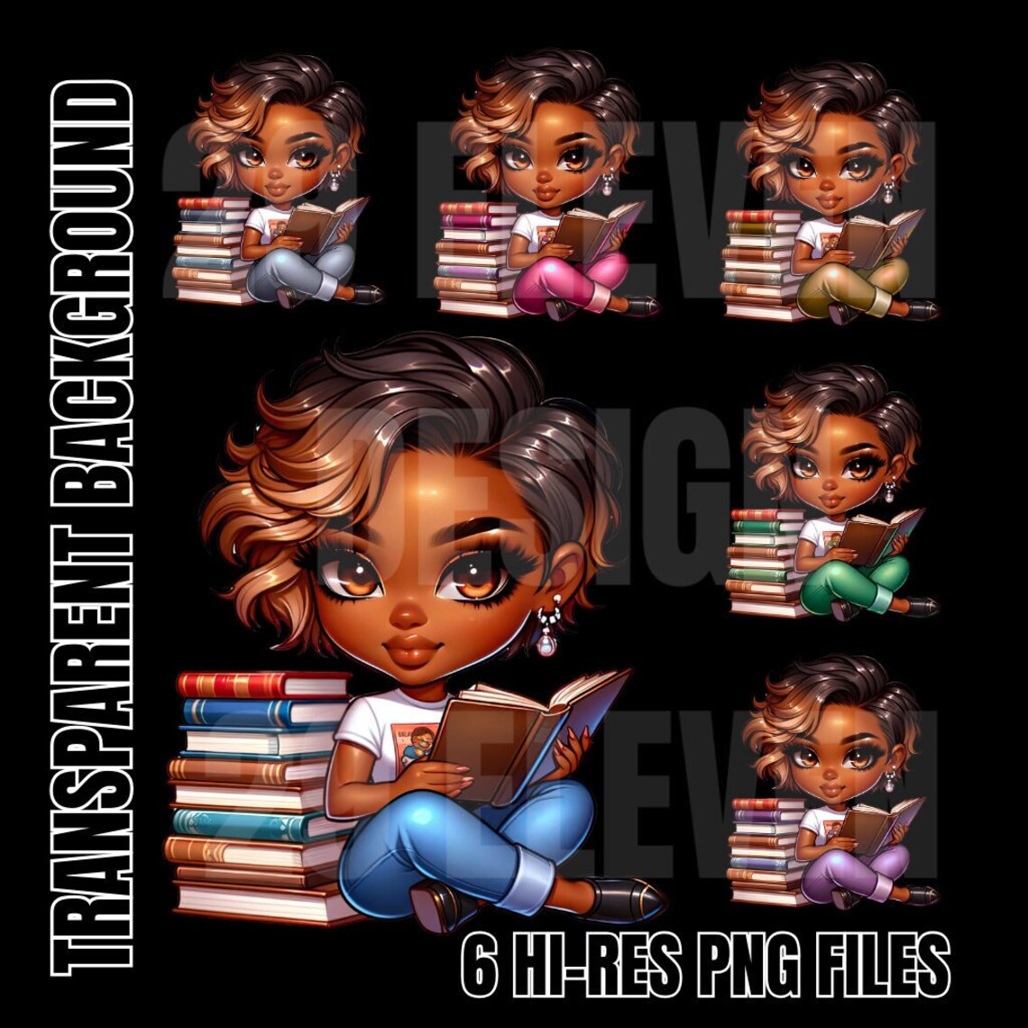 Chibi Doll PNG Clipart BUNDLE | 6 Girl Readers in Various Colors ...