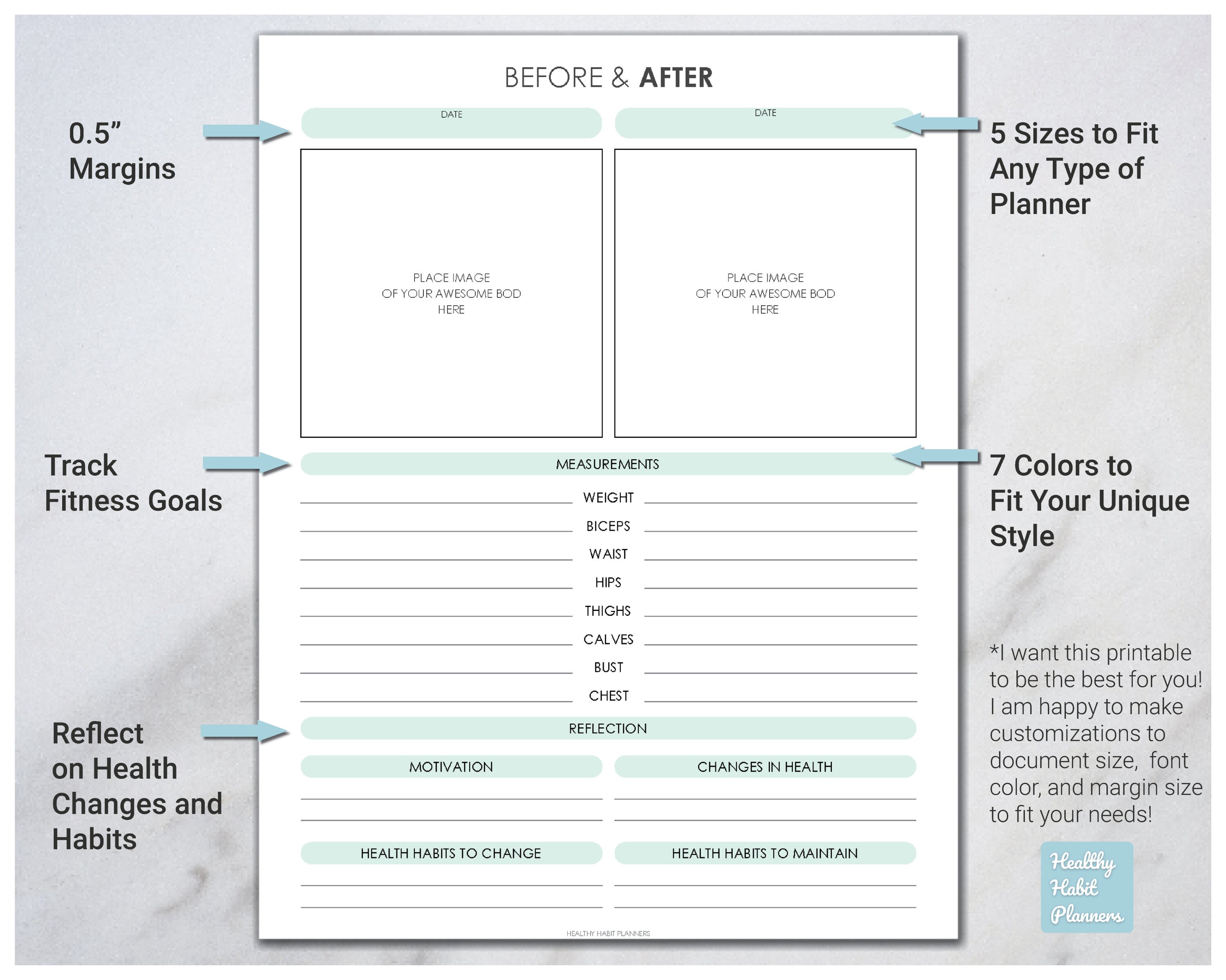Before and After Goal Tracker Digital Printable A4 A5 | Etsy