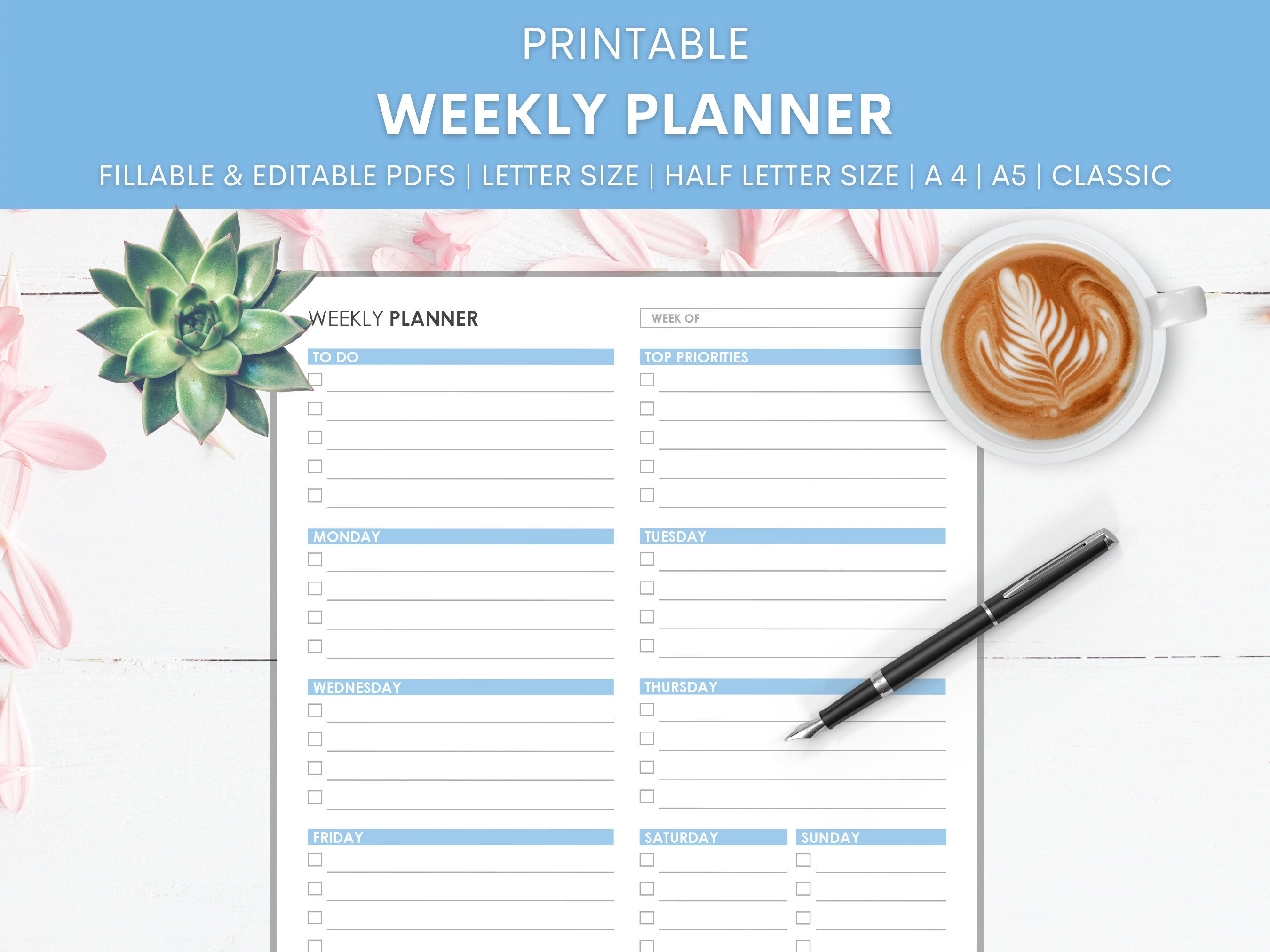 Weekly Planner - Printable Weekly Planner - Digital Weekly Planner ...