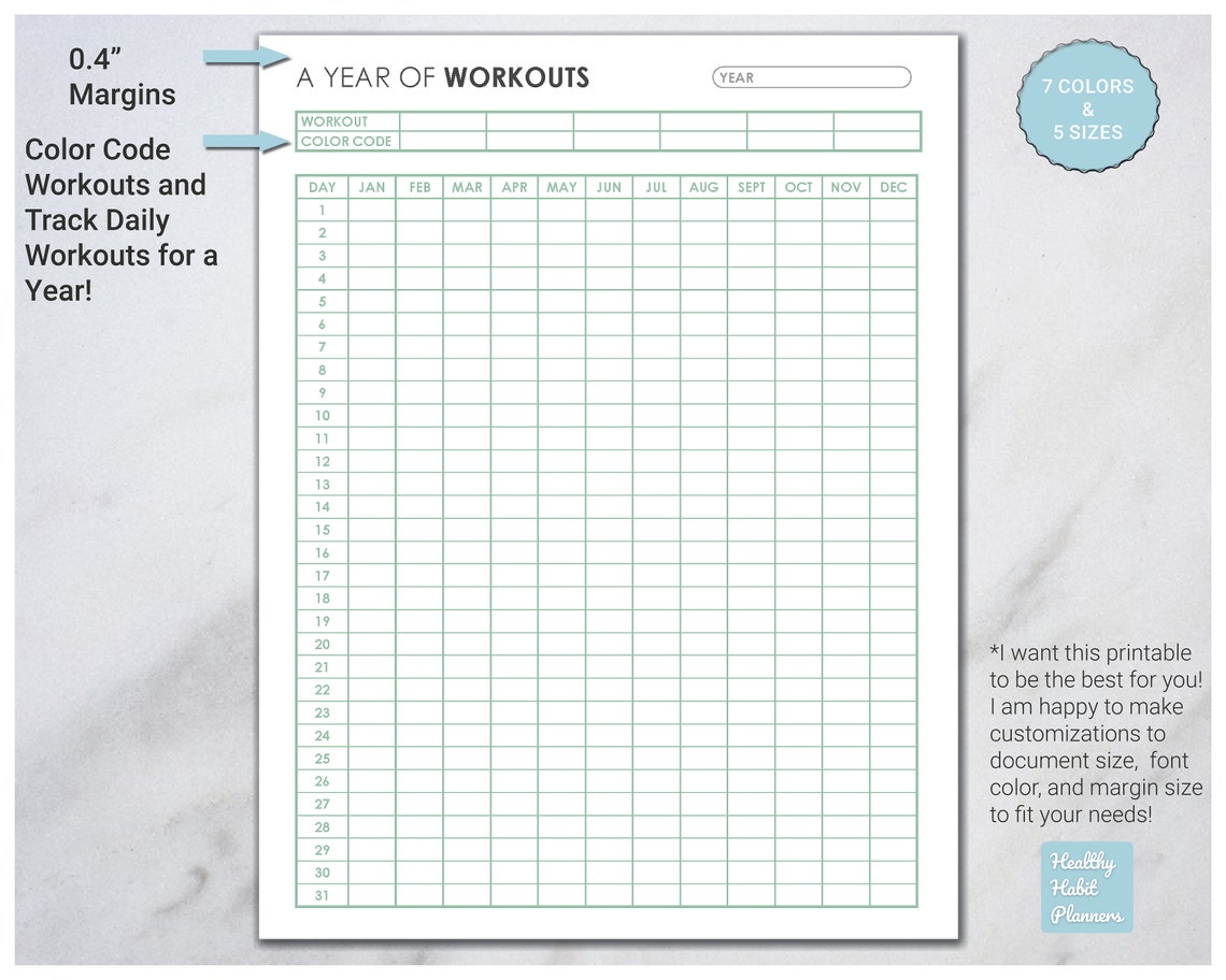 Annual Fitness Log, Annual Workout Log, Annual Exercise Log, Fitness ...