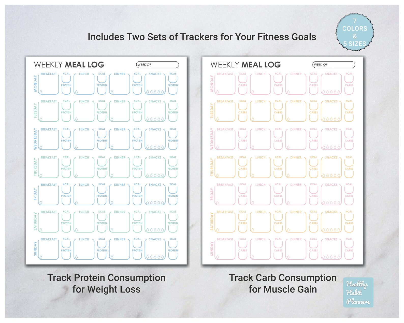 Weekly Meal Log, Weekly Food Log, Weekly Nutrition Log, Weekly Food ...