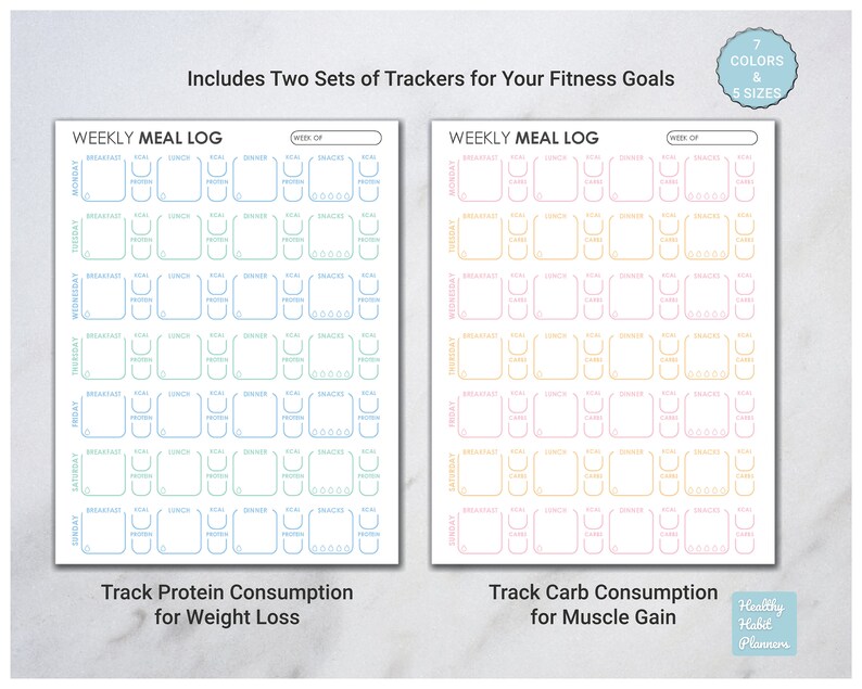 Weekly Meal Log, Weekly Food Log, Weekly Nutrition Log, Weekly Food ...