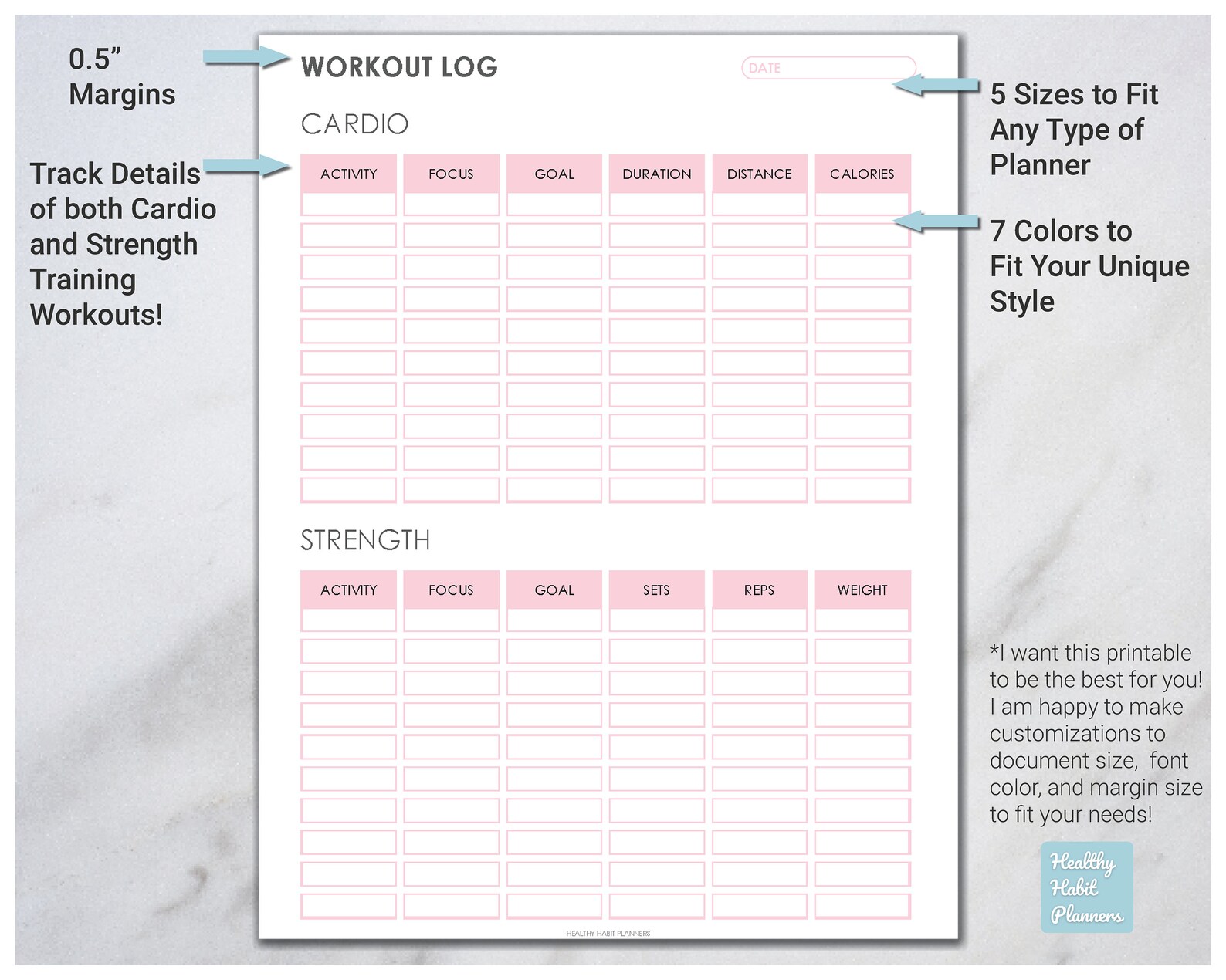 Workout Log, Fitness Log, Exercise Log, Fitness Tracker, Workout ...
