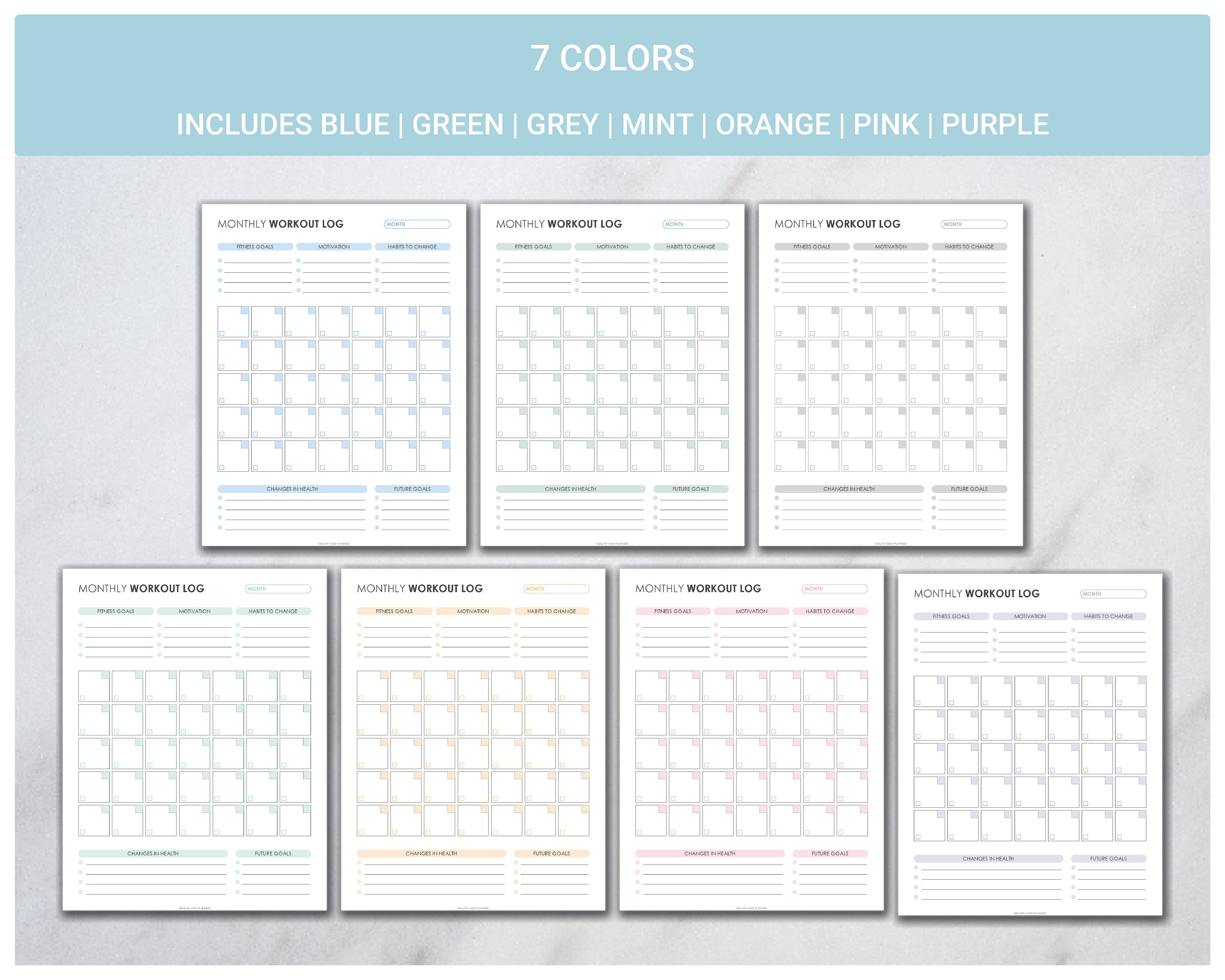 Monthly Workout Log, Exercise Tracker, Fitness Log | Digital Printable ...
