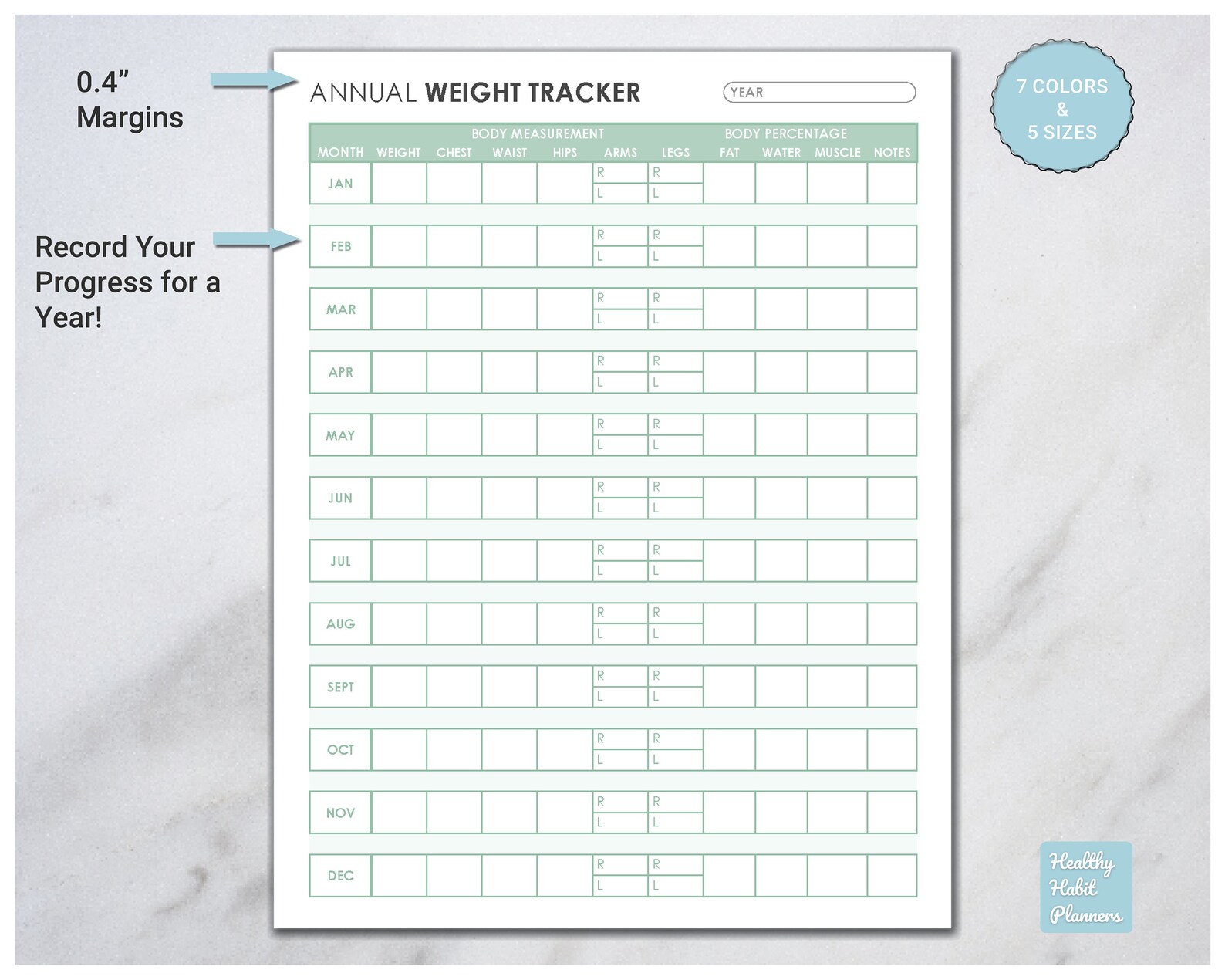 Annual Fitness Log, Annual Workout Log, Annual Exercise Log, Fitness ...