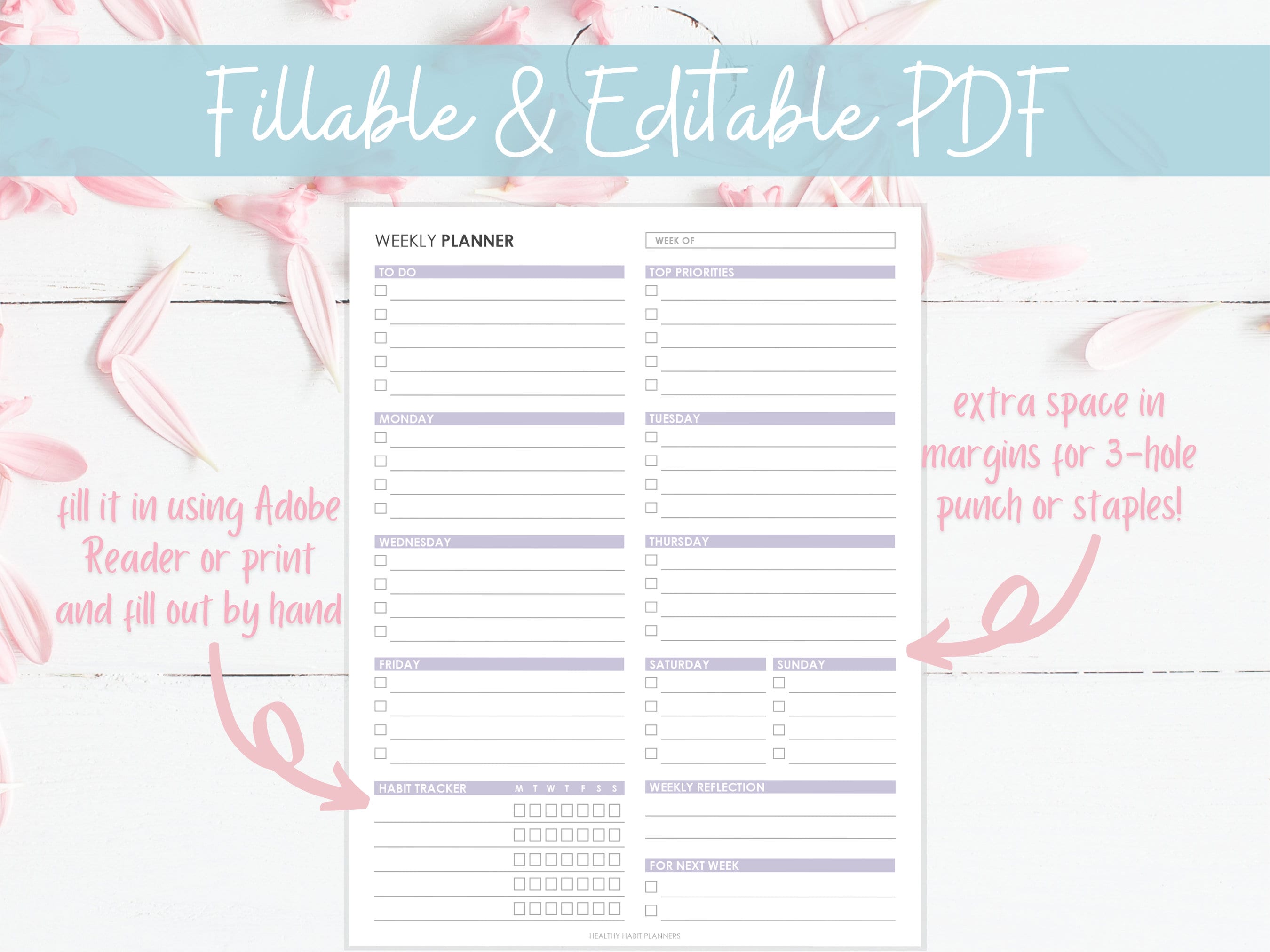 Weekly Planner Printable Weekly Planner Digital Weekly Planner Project ...