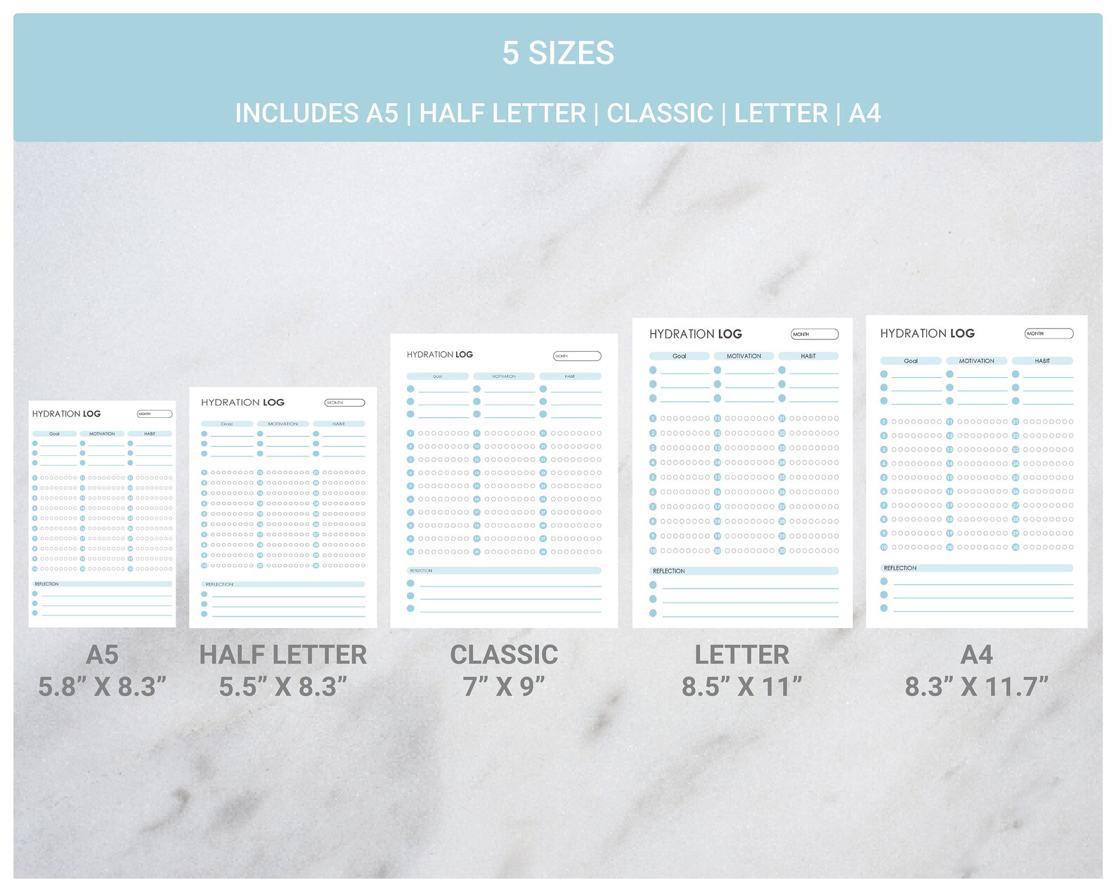 Monthly Hydration Tracker, Monthly Hydration Log, Water Tracker ...