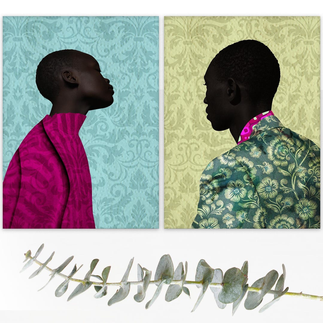 Black Woman and Man Contemporary Fine Art Set, African Patterned ...