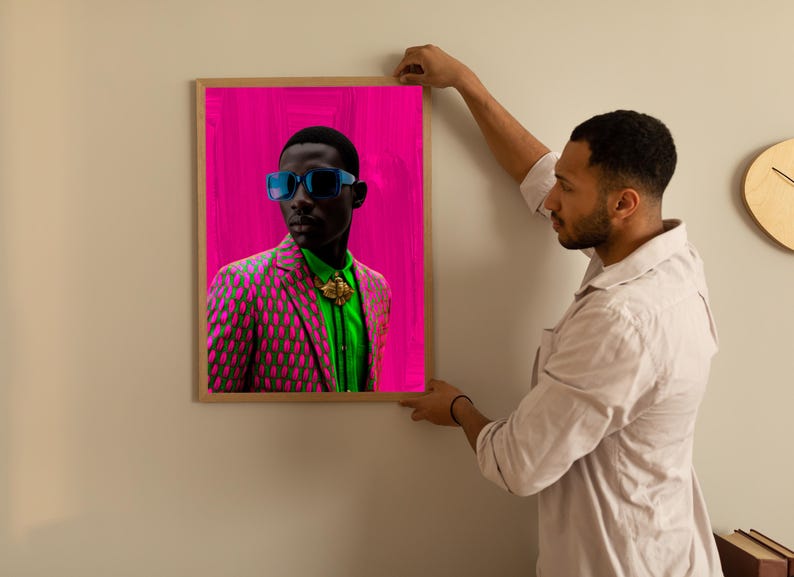 Retrato maximalista de hombres afro, decoración de arte pop con hombre ...