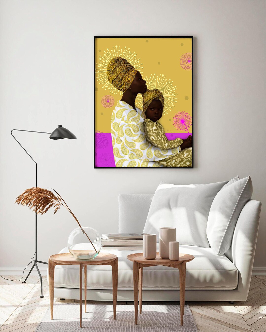 African Motherhood, Black Woman With Child on Lap, Full Color Print of ...