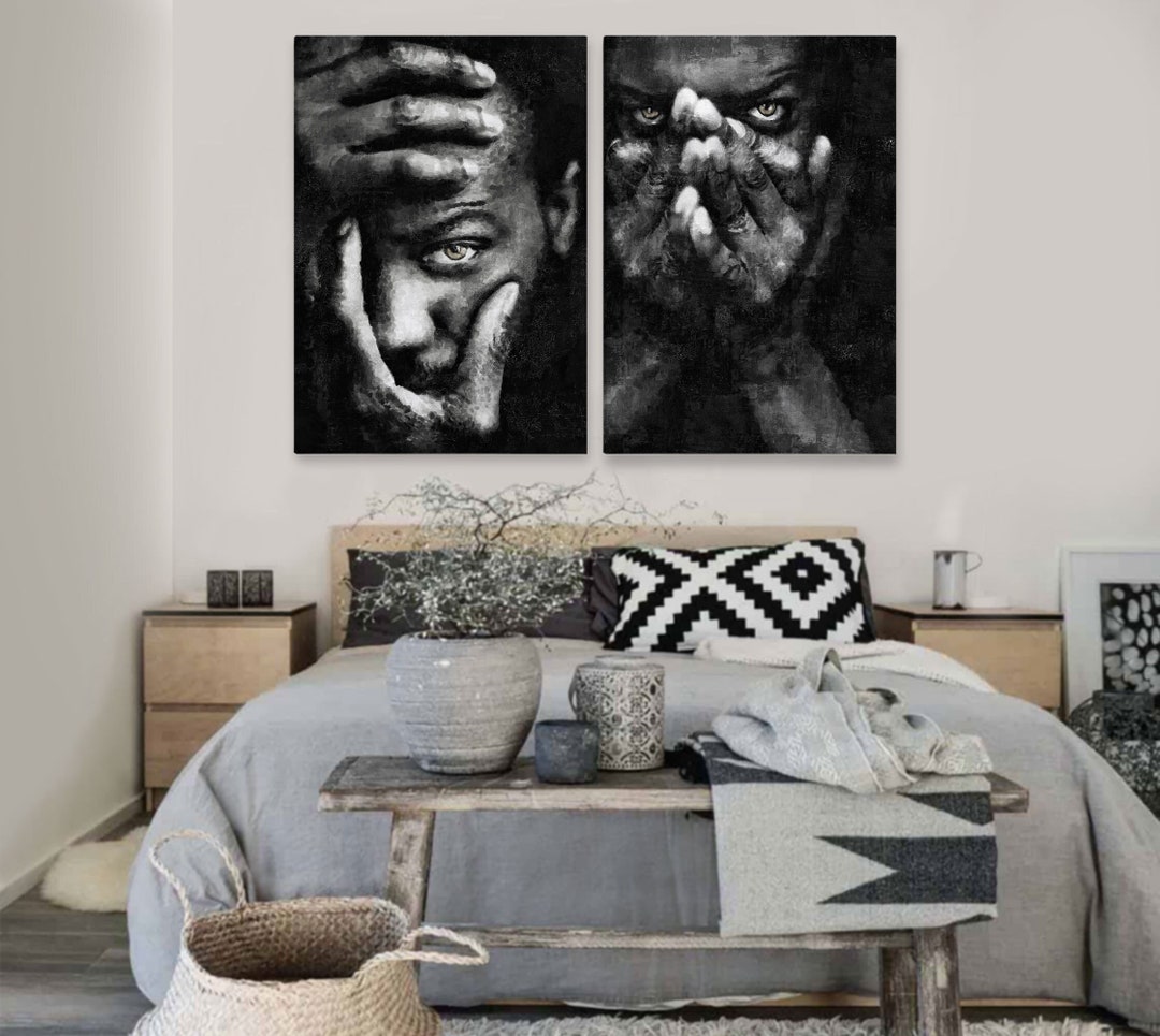 Black African Man, Contemporary African Art Print on Canvas, Set of Two ...