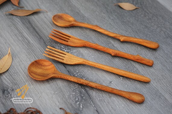 Set of 4 Wooden Spoons Fork for Cooking Decoring Hand Shaped | Etsy