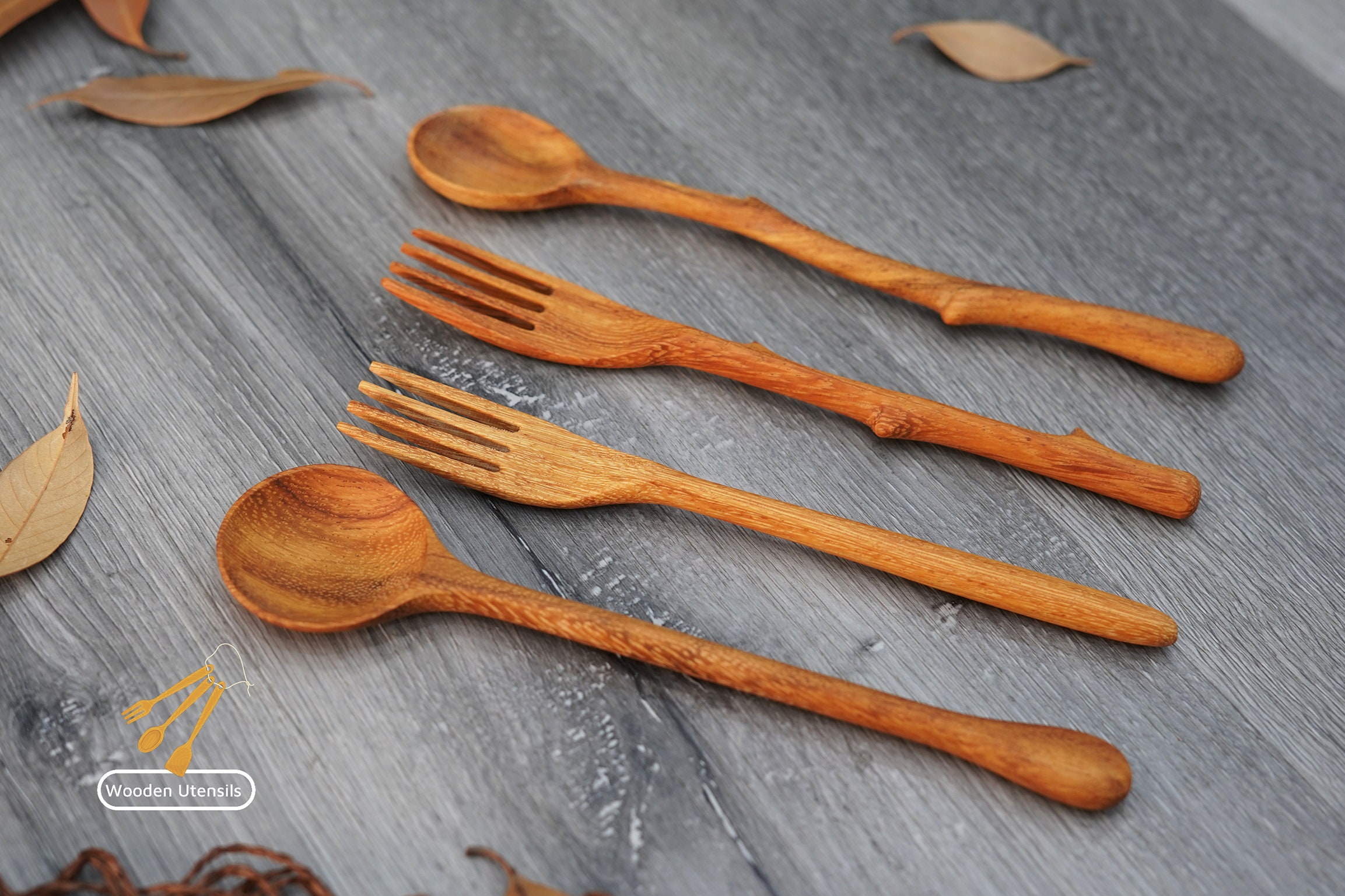 Set of 4 Wooden Spoons Fork for Cooking Decoring Hand Shaped - Etsy UK