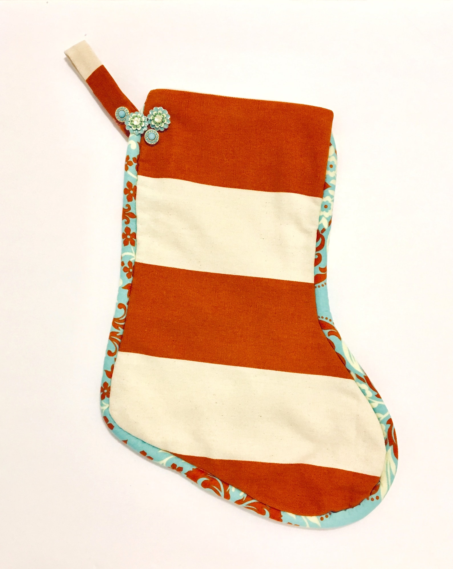 Orange Stripe Fabric Stocking With Aqua Piping - Etsy