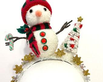 Snowman Headband With Mushrooms, Christmas Tree and Candy Cane - Etsy