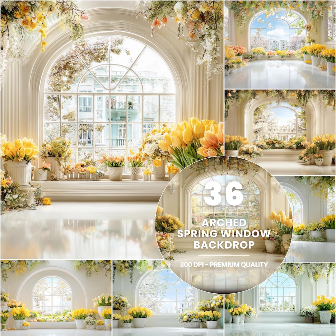 Floral Arched Window Backdrop | Spring Flower Photography (digital ...