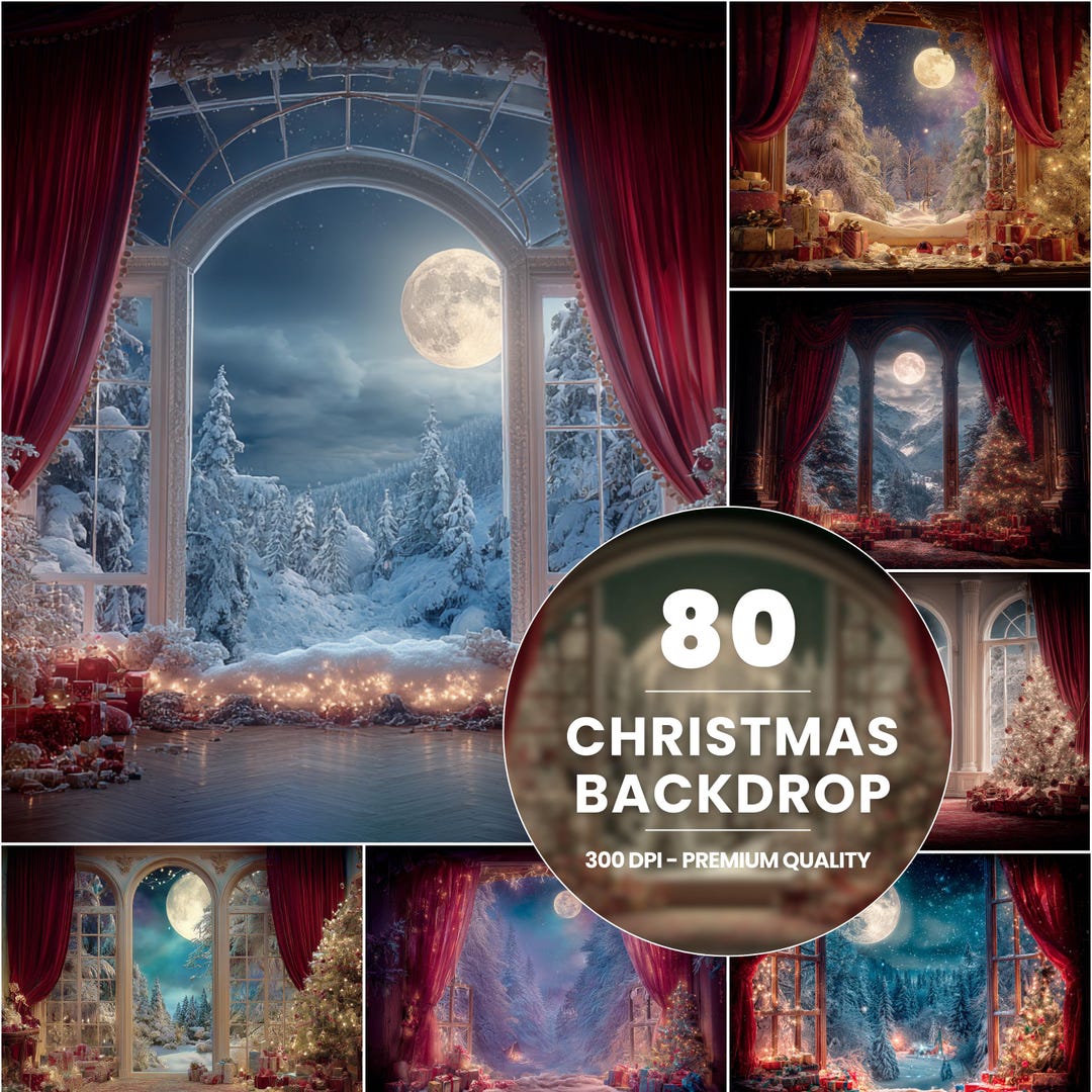 Christmas Eve Window Scene Overlays: Holiday Photo Backdrops (digital ...