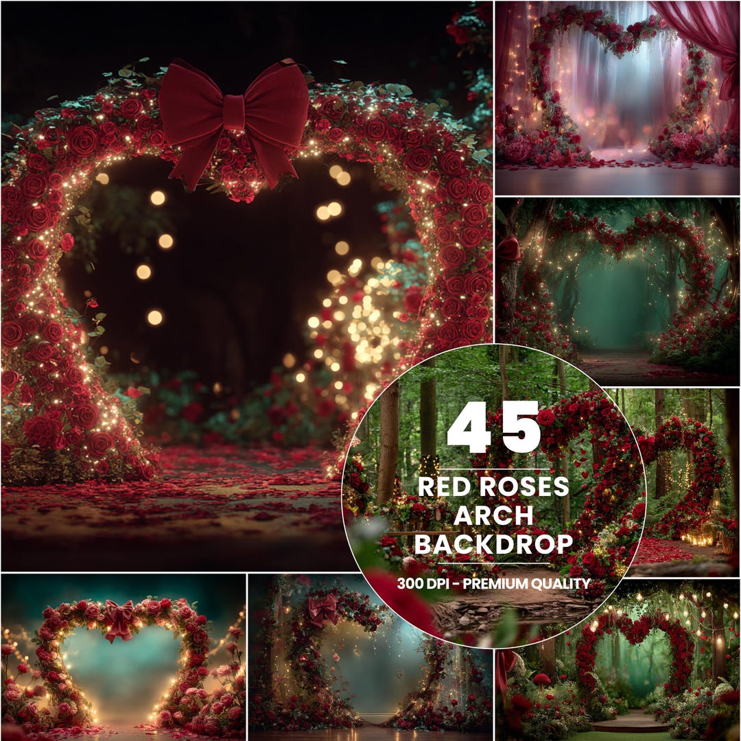 45 Red Roses Arch Backdrop, Romantic Heart Flower Arch Scene, Valentine ...