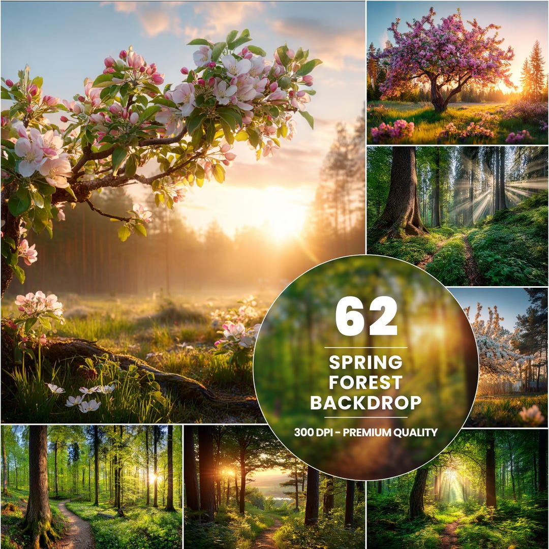 62 Spring Forest Backdrops, Blooming Nature Background, Green Woodland ...
