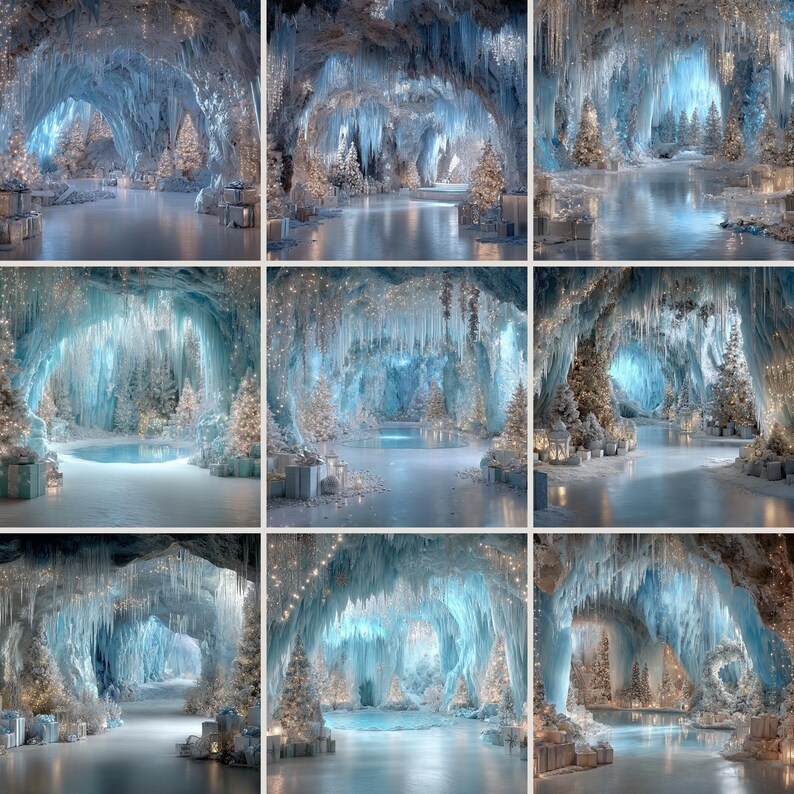55 Magical Crystal Ice Cave Backdrop, Frozen Winter Fantasy Scene, Ice ...