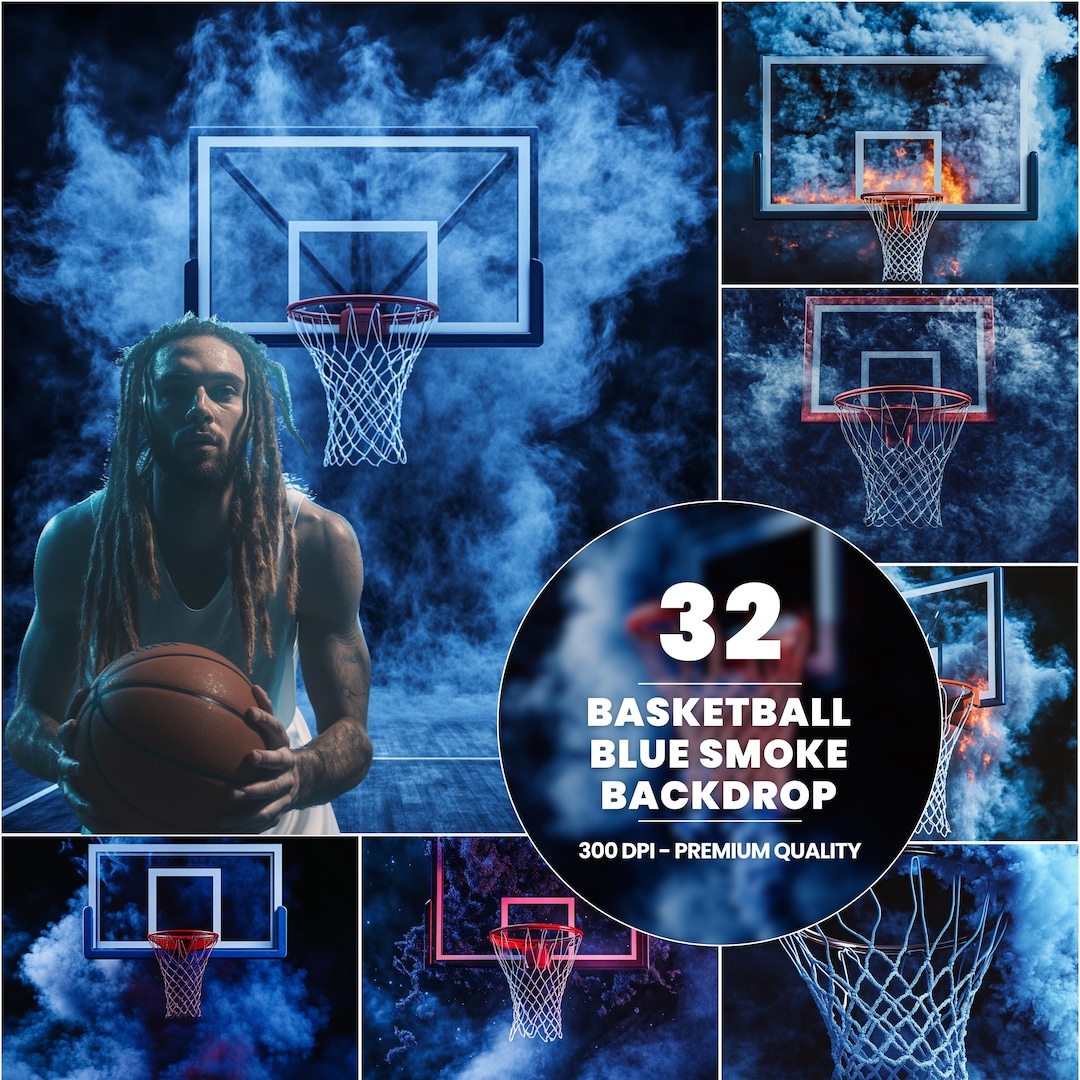 32 Basketball Blue Smoke Digital Backdrops: Sports Photography (digital ...
