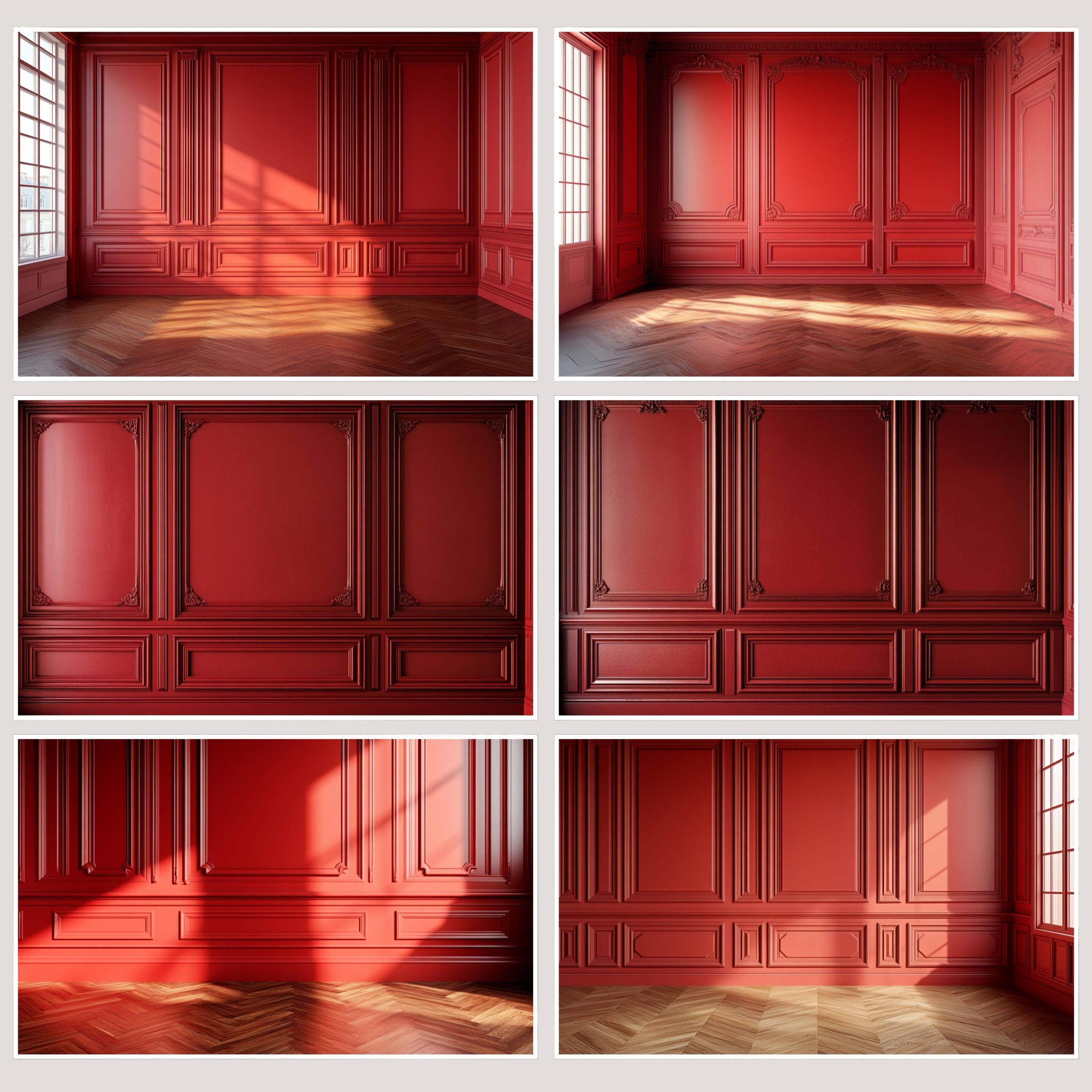 80 Red Panelled Wall Digital Backdrop Set: Fine Art Textures (digital ...