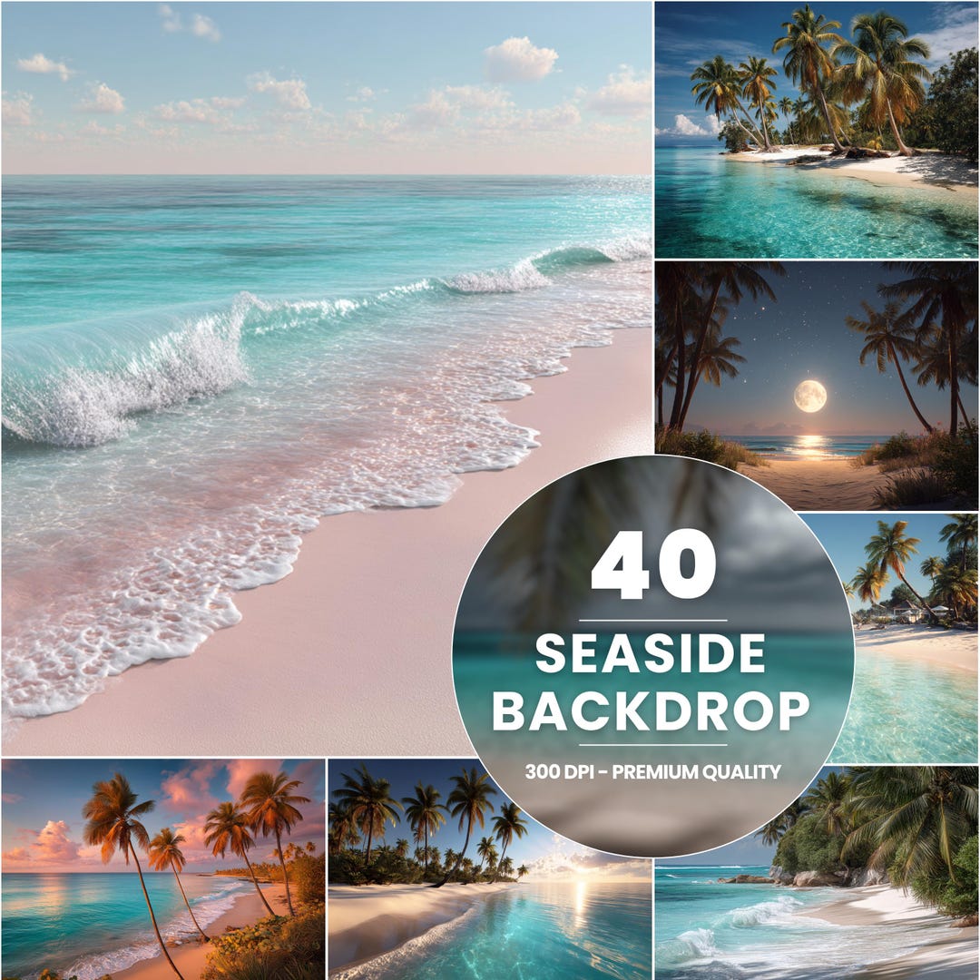 40 Beach Digital Backdrop: Palm Tree Swing, Seaside Vacation Photoshoot ...