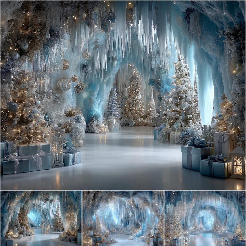 55 Magical Crystal Ice Cave Backdrop, Frozen Winter Fantasy Scene, Ice ...