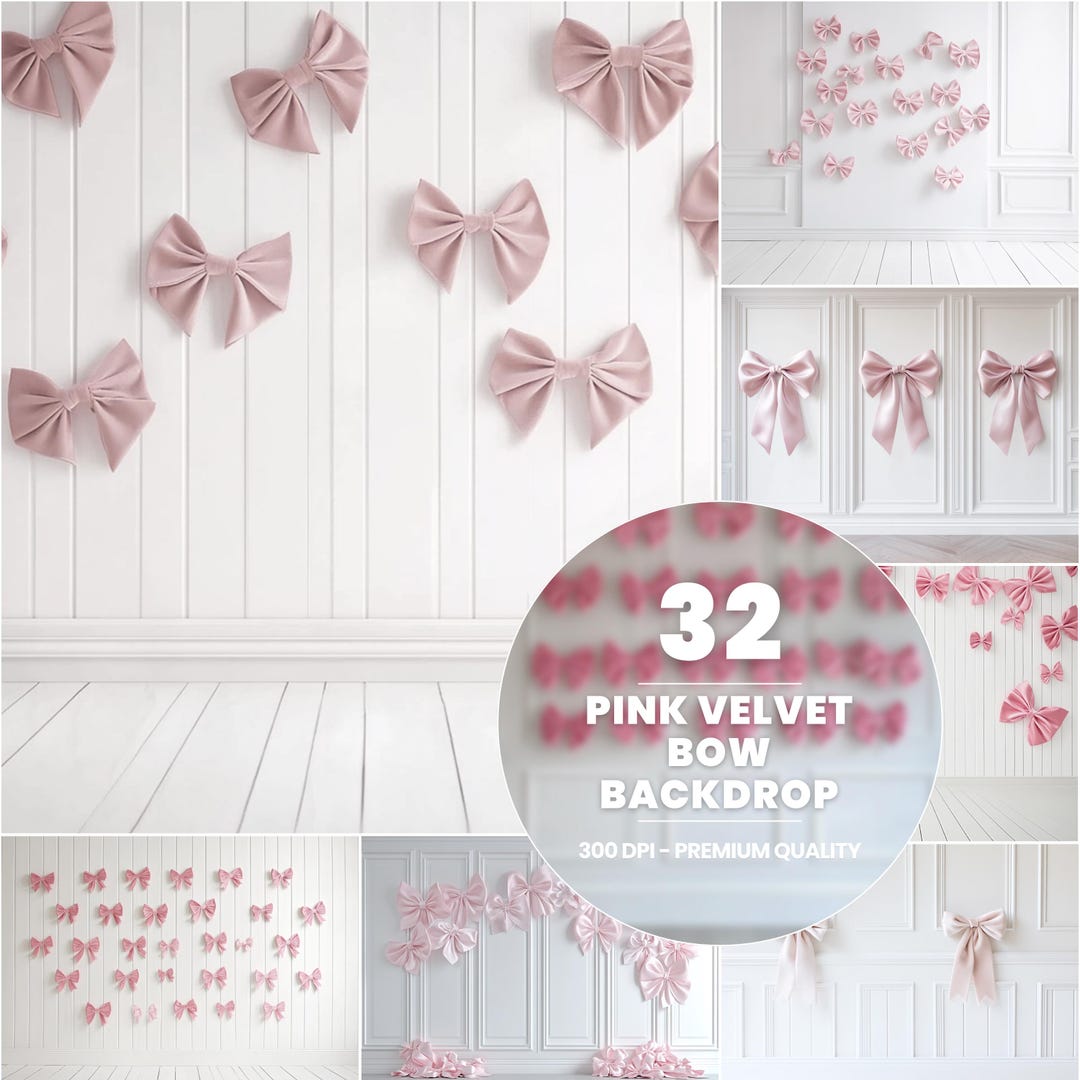 Pink Velvet Bow Backdrop Overlays, Wedding, Gender Reveal (digital ...