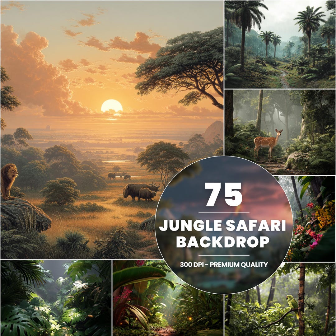 75 Jungle Safari Digital Backdrop, Jungle Palms , Studio Backdrop ...