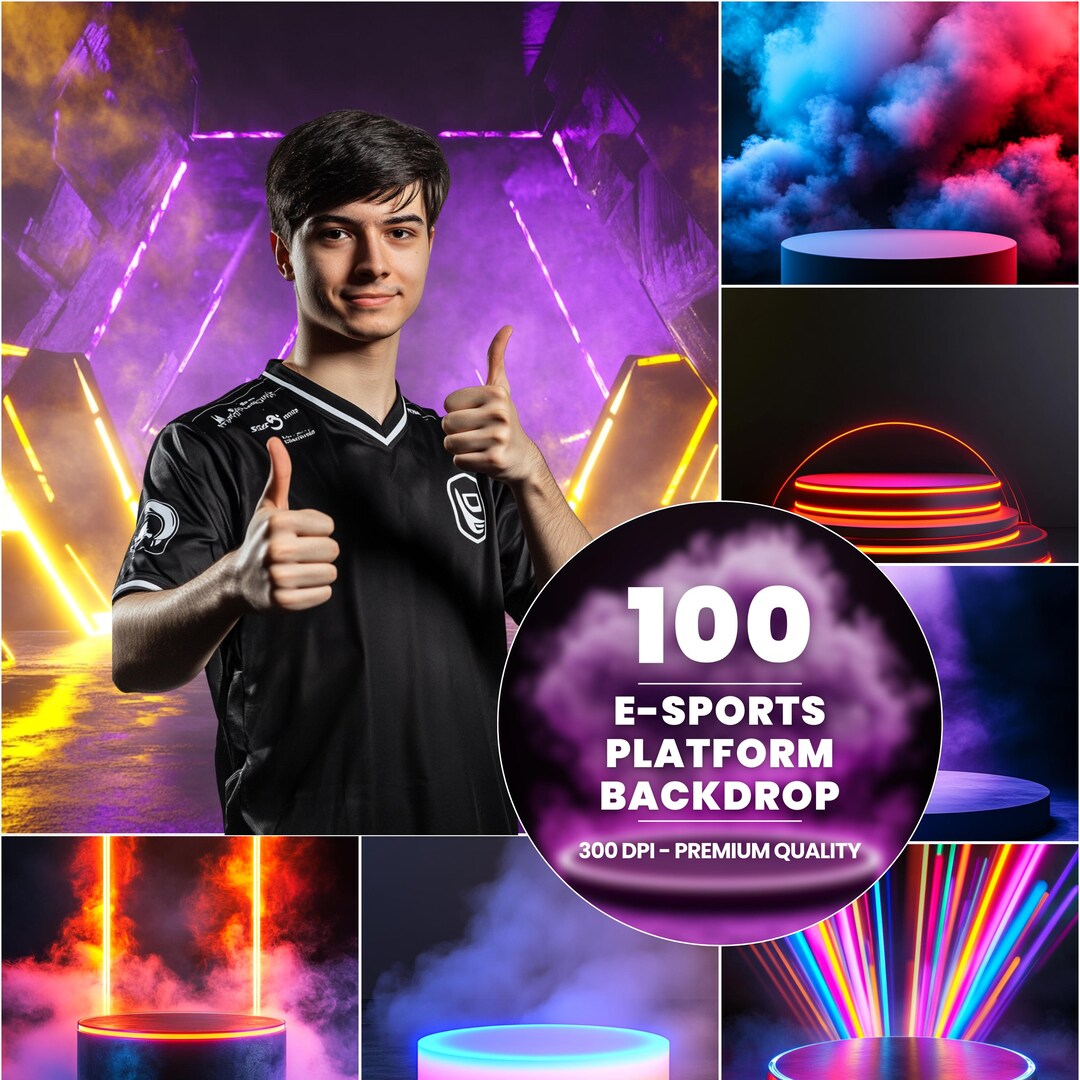 100 Esports Podium Backdrop, Gaming Stage Background, Virtual ...