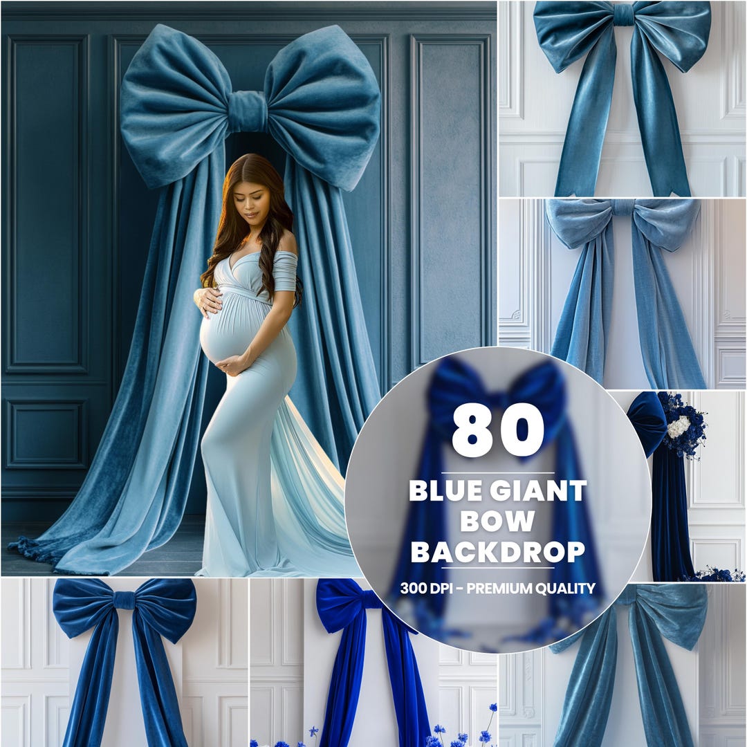 80 Giant Bow Backdrop, Blue Bow Maternity Backdrop Overlays, Ribbon ...