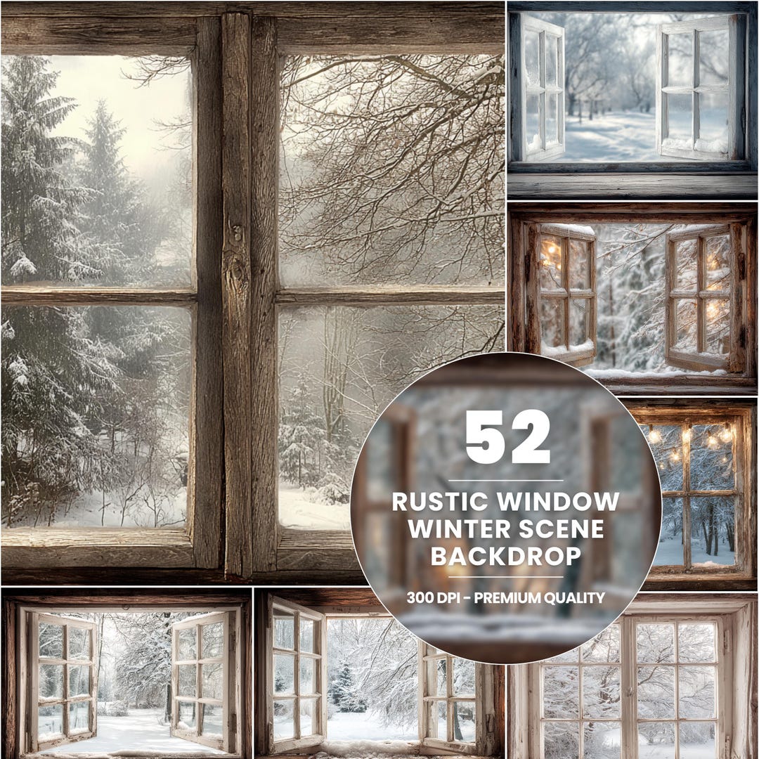 Rustic Window Winter Scene Backdrop: Snowy Cabin View (digital Download ...