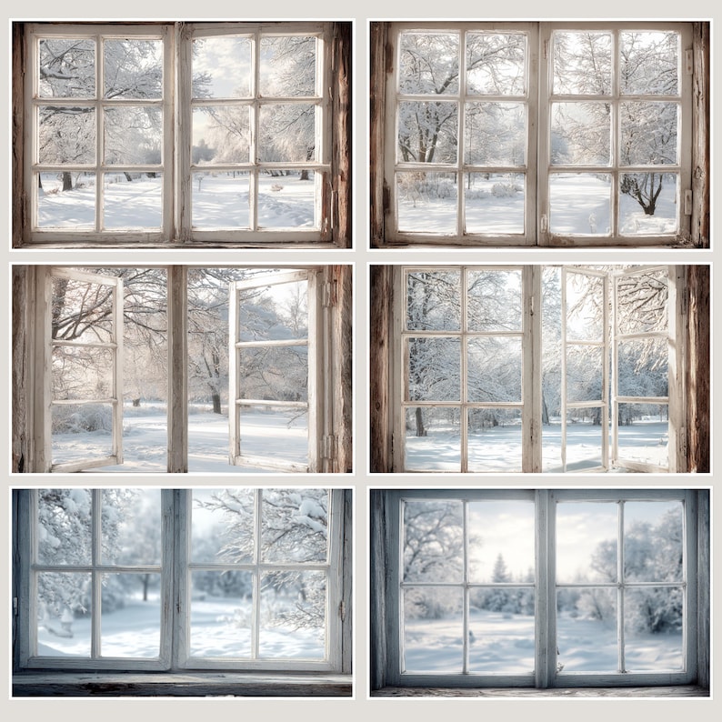 Rustic Window Winter Scene Backdrop: Snowy Cabin View (digital Download ...