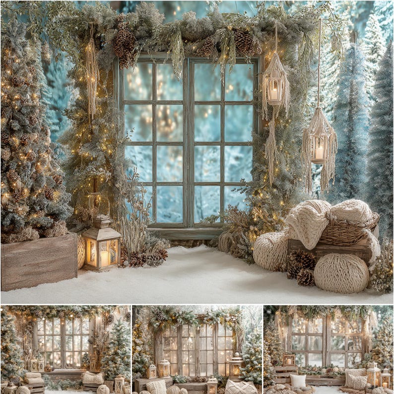 12 Cozy Winter Window Backdrop, Christmas Photo Background, Rustic ...