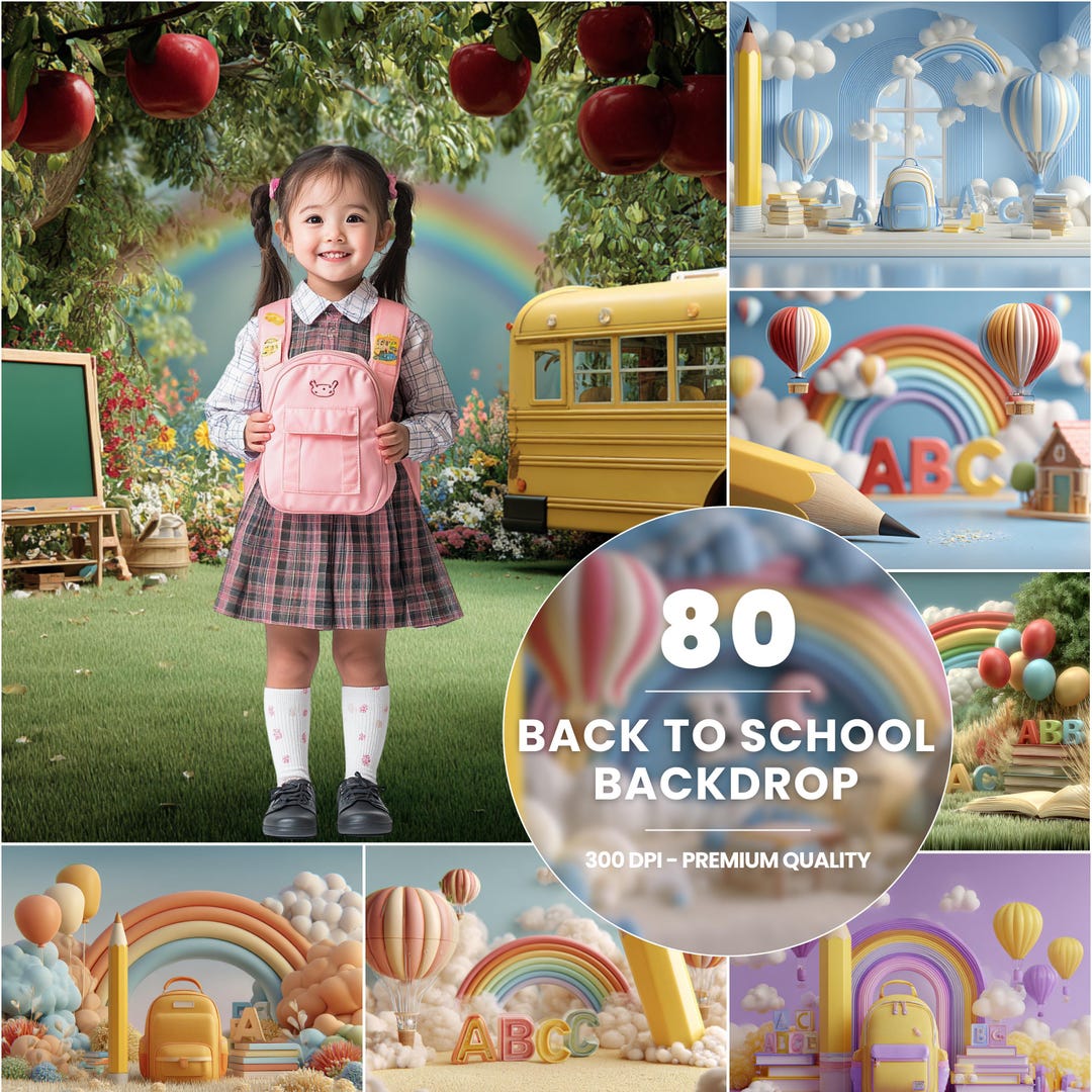 80 Back to School Digital Backdrop Bundle: Kids Photography Backgrounds ...