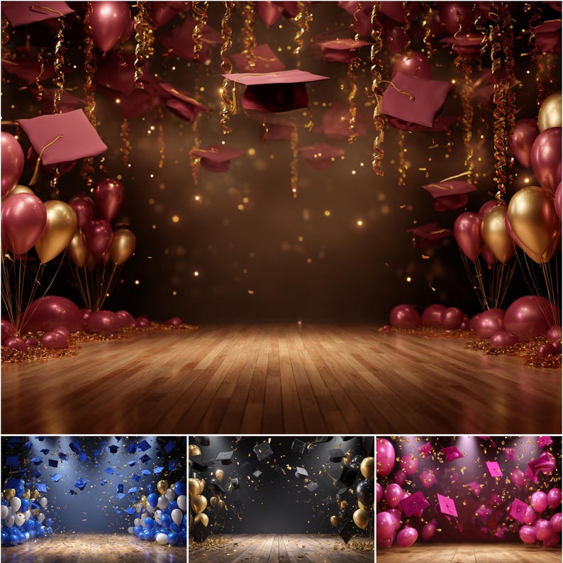 Graduation Backdrop, Tossed Caps Celebration, Party Photo Background ...
