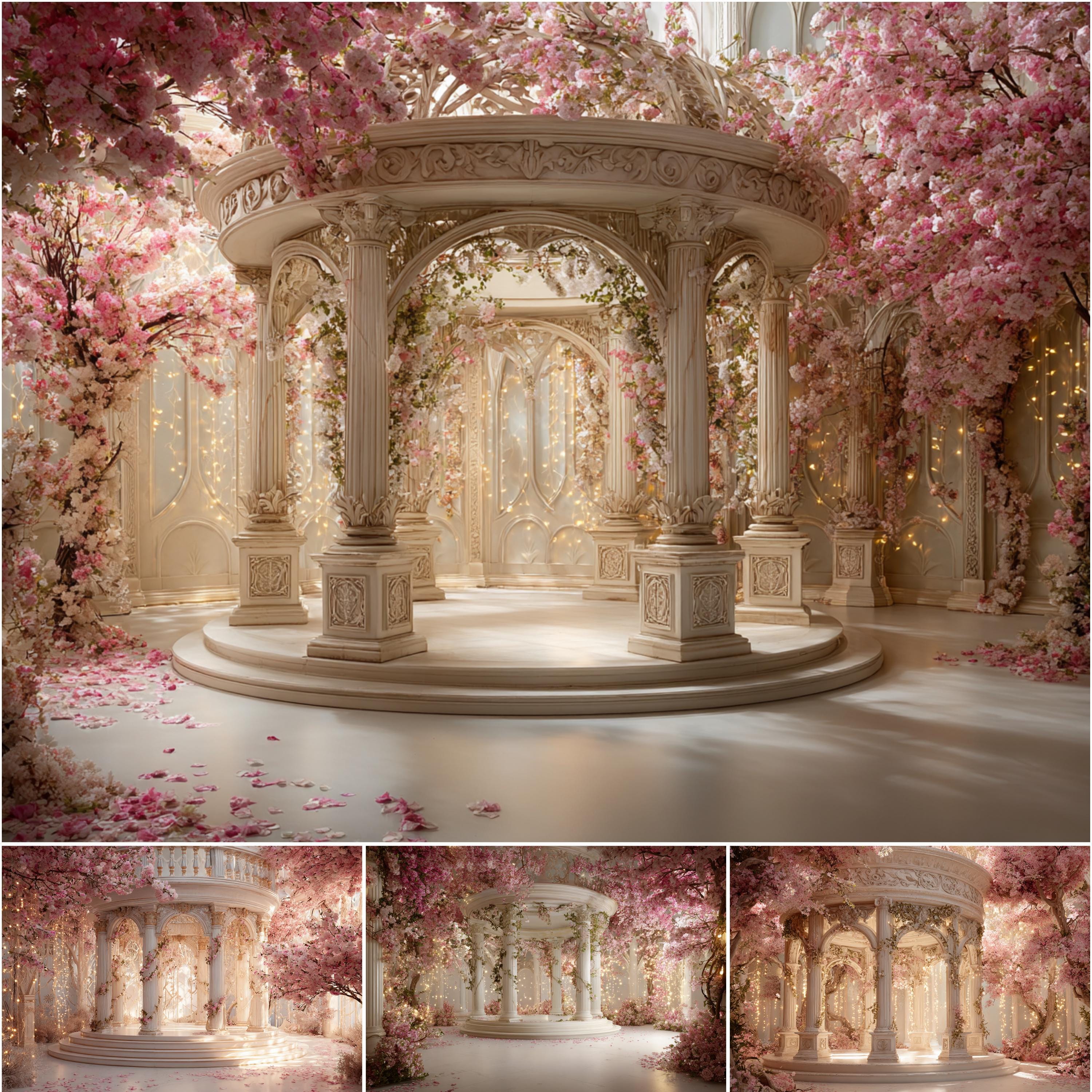 65 Cherry Blossom Pavilion Backdrop, Spring Floral Garden Scene ...