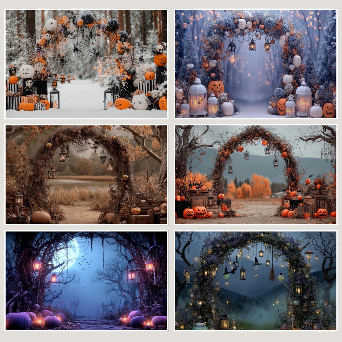 60 Halloween Arch Digital Backdrop: Pumpkin, Creepy Theme (digital ...