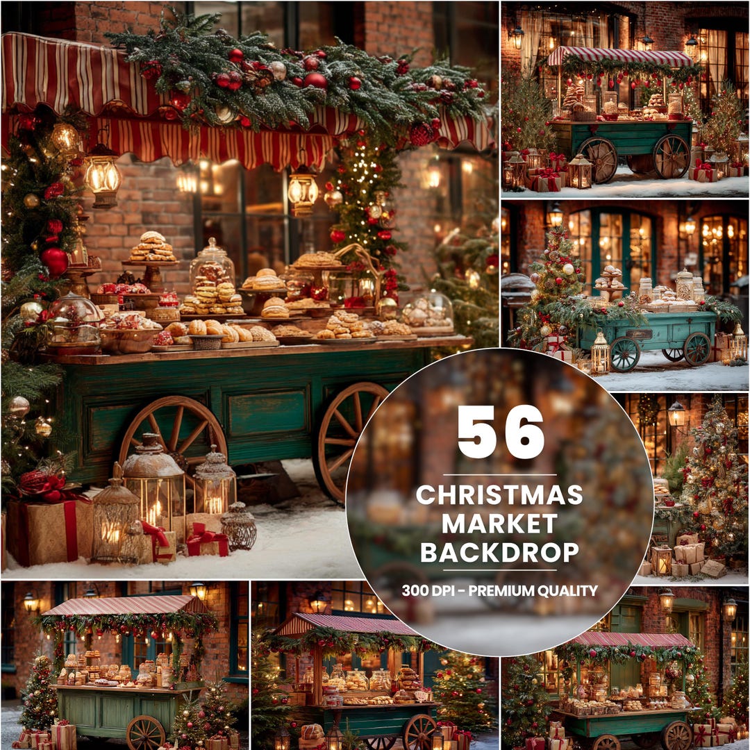 56 Christmas Market Photo Backdrops: Festive Winter Stalls (digital ...
